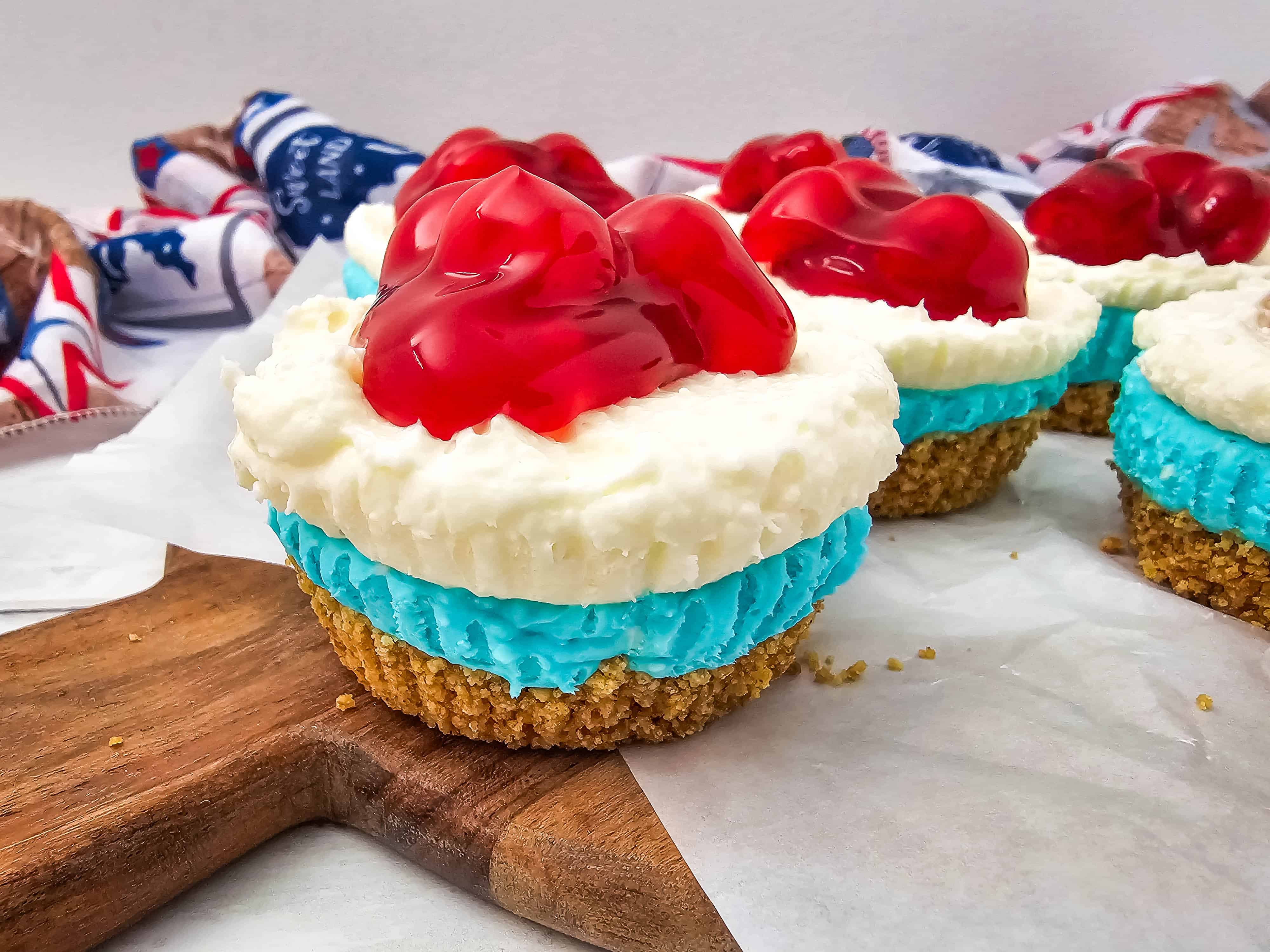 Red, White, and Blue Cheesecake Bites - Lovely Munchies